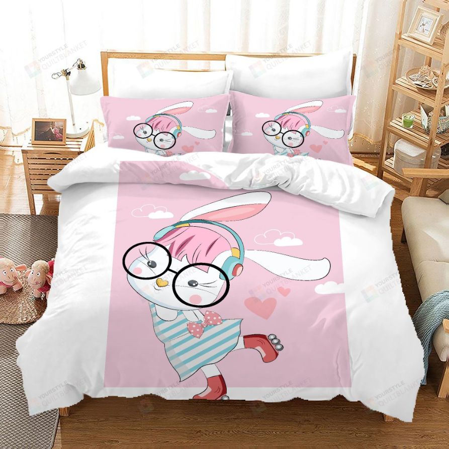 Cartoon Rabbit Pink Quilt 3D Bedding Set - Teeruto