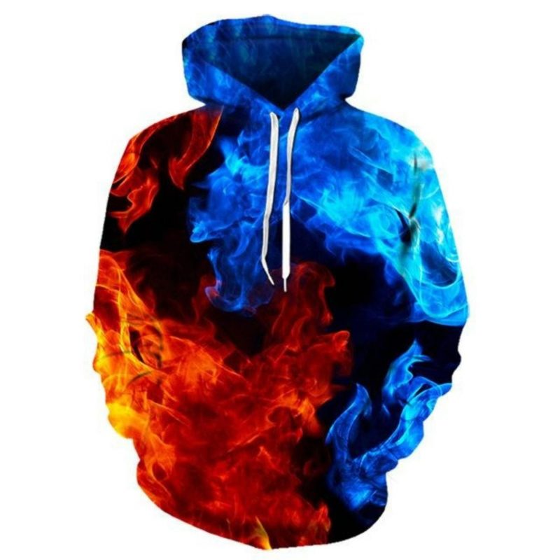 Colorful Flame Fire Red And Blue Hoodie 3D - Teeruto
