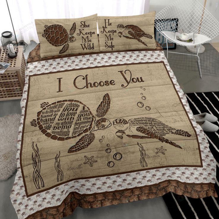 Turtle Couple Love Wood Pattern Bedding Set - Teeruto