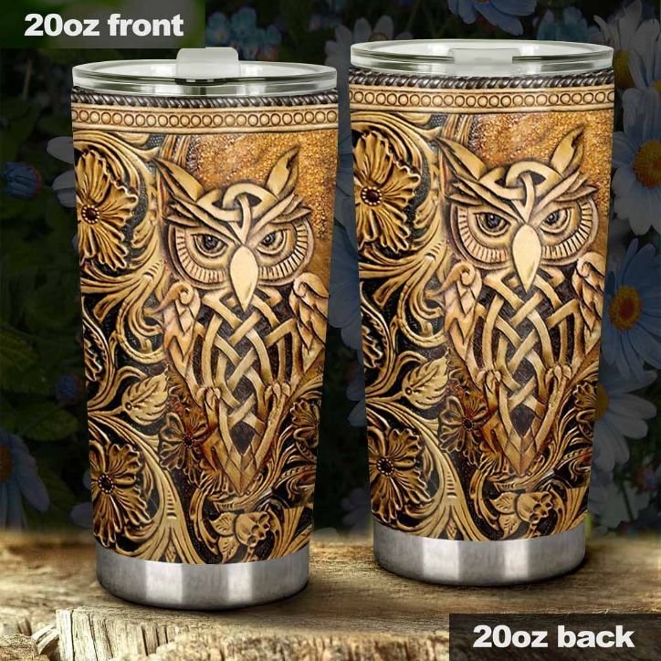 Owl Leather Pattern Stainless Steel Cup Tumbler - Teeruto
