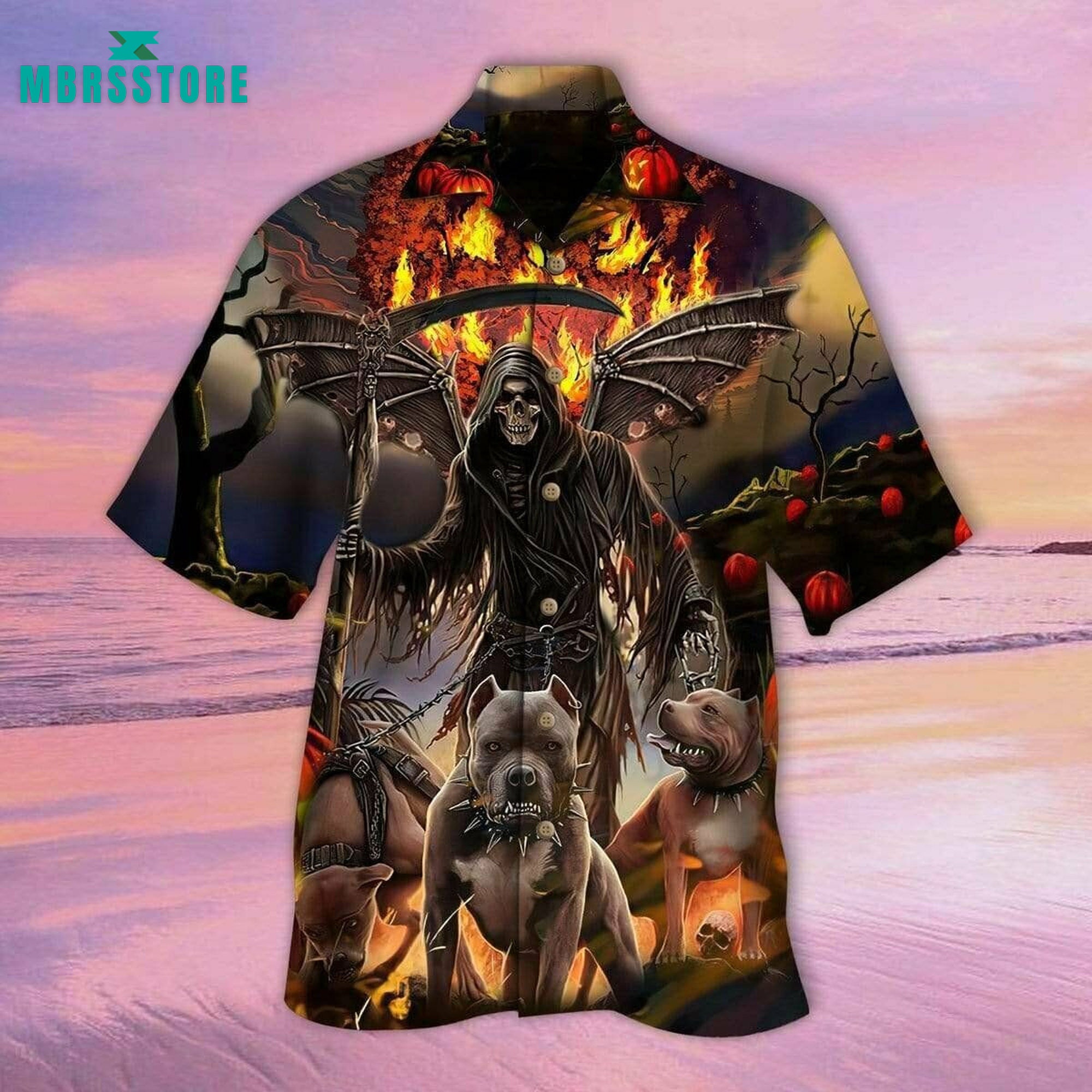 Grim Reaper Halloween Father Day Summer Aloha Hawaiian Shirt - Teeruto