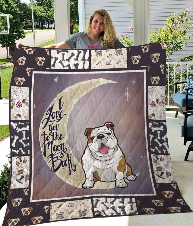 Bulldog I Love You To The Moon And Back Quilt Blanket - Teeruto