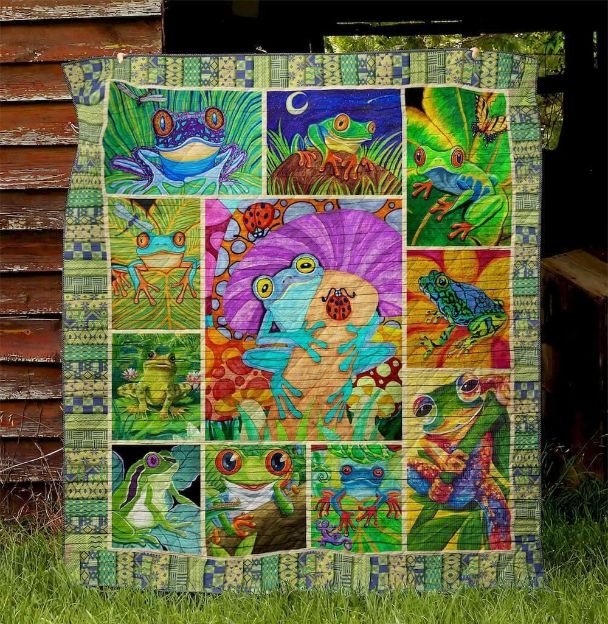 Colorful Frog Frog Lo Quilt Blanket - Teeruto