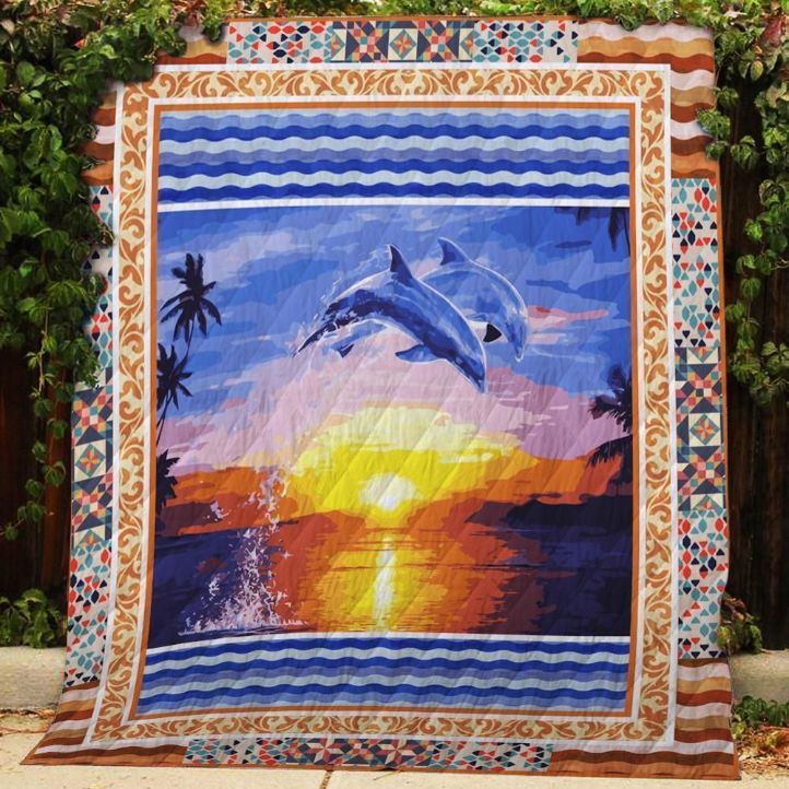 Dolphins Oil Painting Dolphin Lo Quilt Blanket - Teeruto