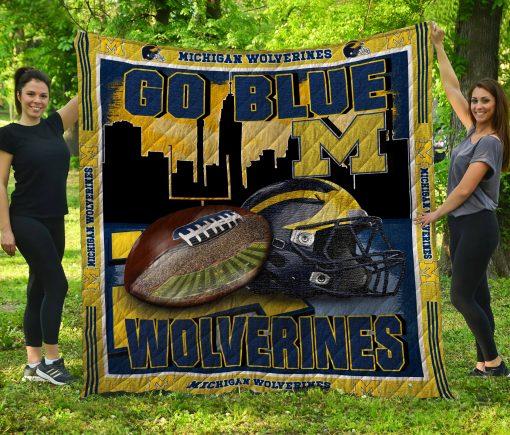 Go Blue Michigan Wolverine Quilt Blanket - Teeruto
