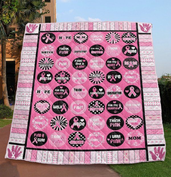 Hope And Think Pink Breast Cancer Awareness Quilt Blanket - Teeruto