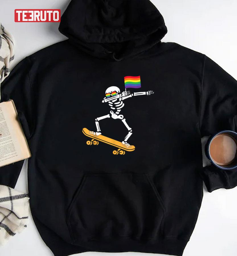 LGBTQ Flag Funny Halloween Skeleton Skating Unisex Sweatshirt - Teeruto