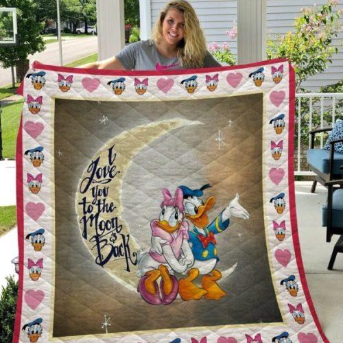 Love You To The Moon And Back Donald And Daisy Duck Quilt Blanket - Teeruto