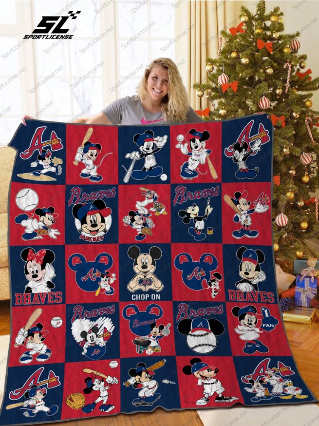 Mickey Mouse Atlanta Braves Quilt Blanket - Teeruto