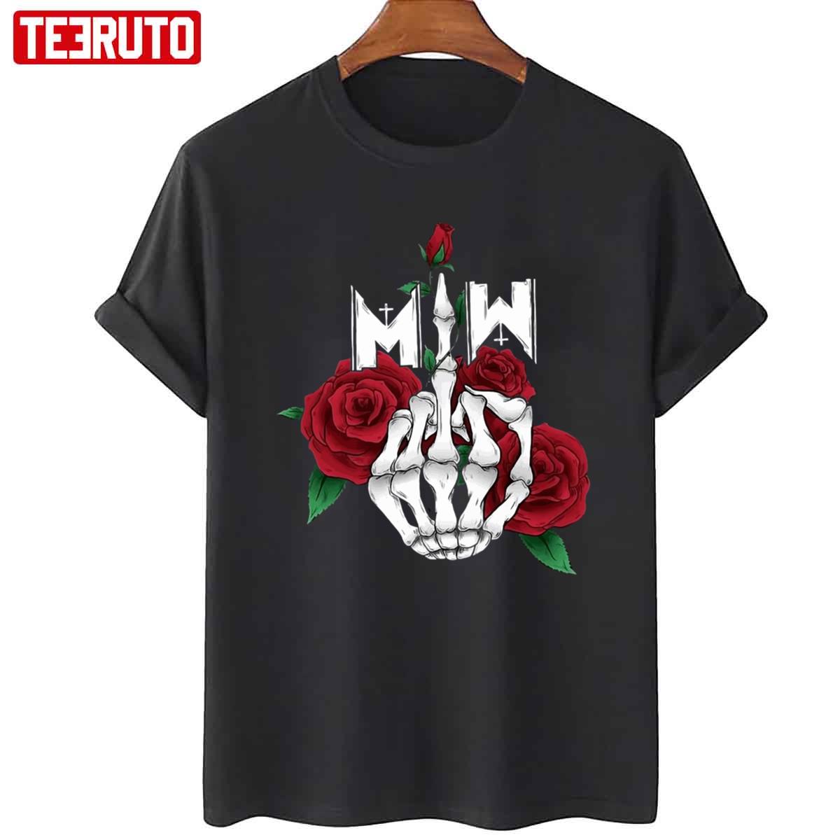 Rose Middle Finger Motionless In White Band Unisex T-Shirt - Teeruto