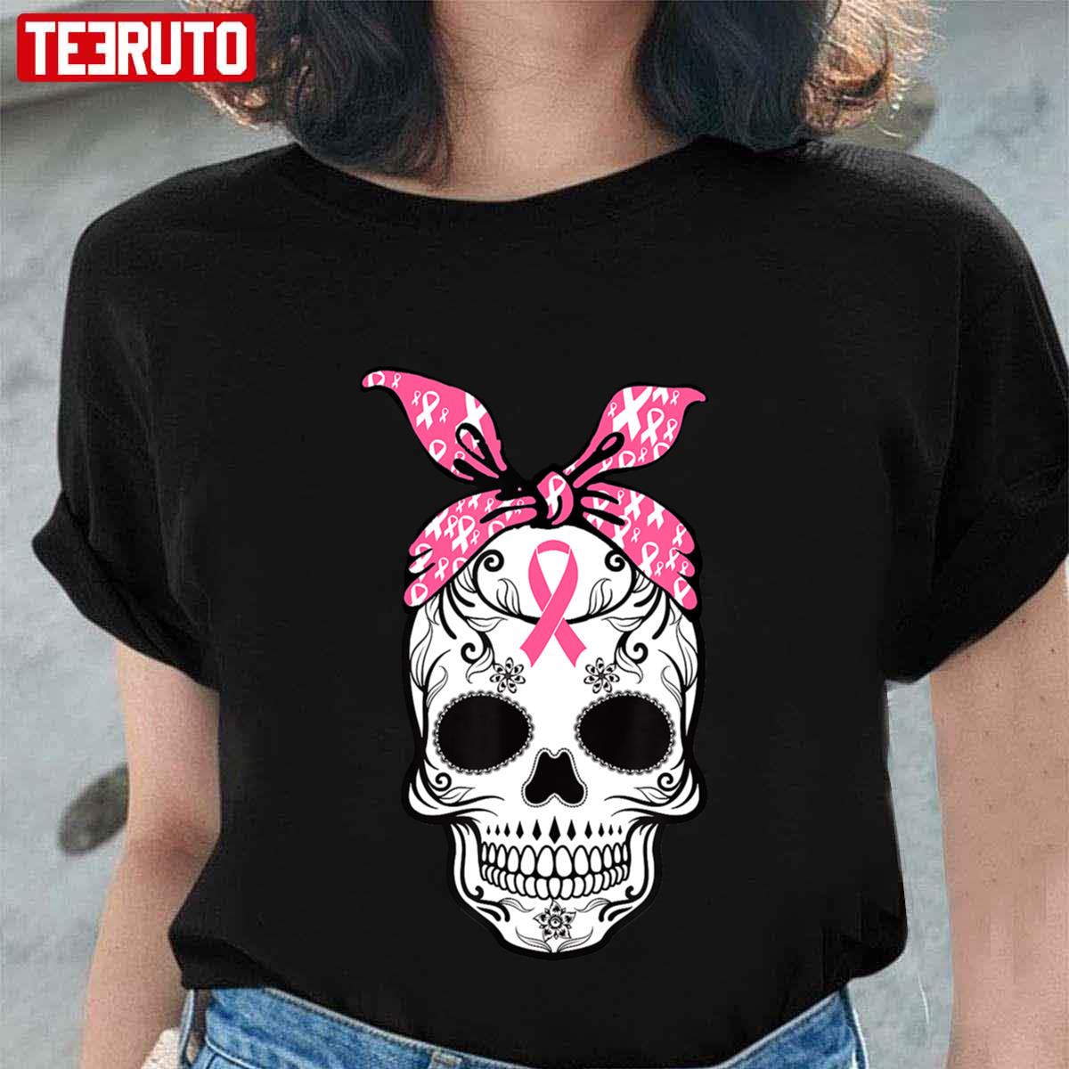Sugar Skull Pink Ribbon Calavera Breast Cancer Awareness Unisex T-shirt ...