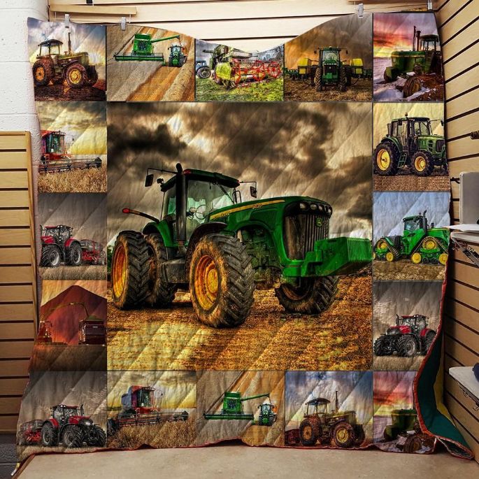 Sunset Farmer Tractor Quilt Blanket - Teeruto