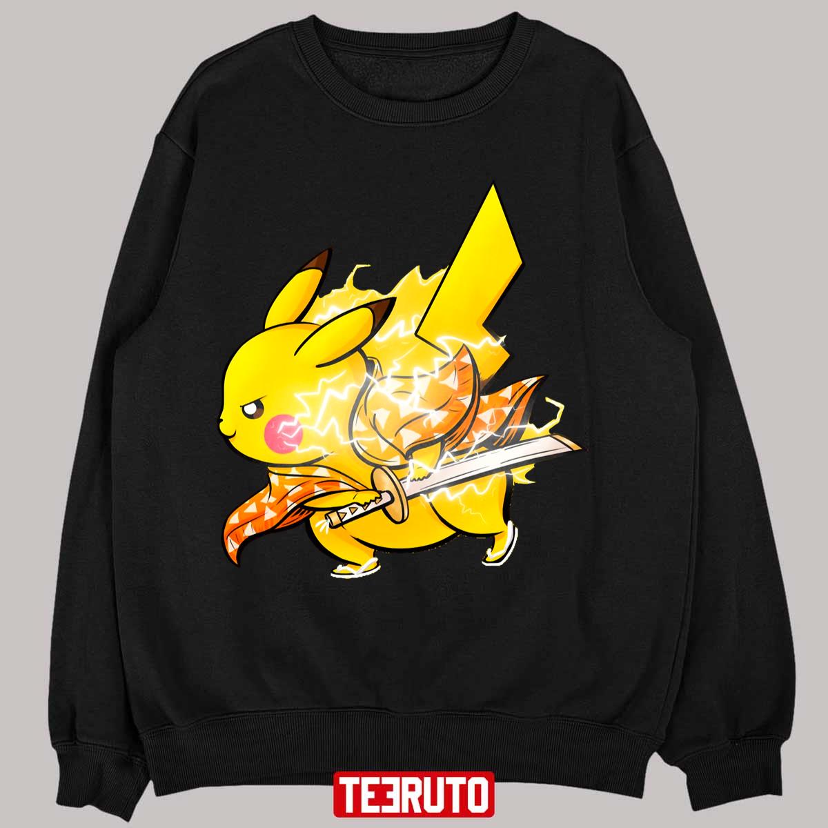 Swordsman Lightning Breathing Pikachu Demon Slayer Unisex T-Shirt - Teeruto