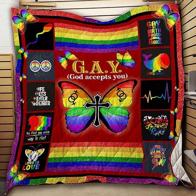 God Accepts You With Multi Colored Striped Of Lgbt Flag Pattern Quilt ...