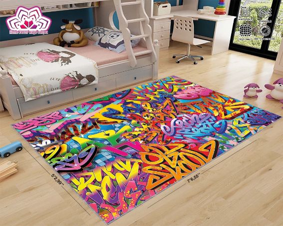 Graffiti Colorful Orange Play Game Indoor Game 3d Printed Rug - Teeruto