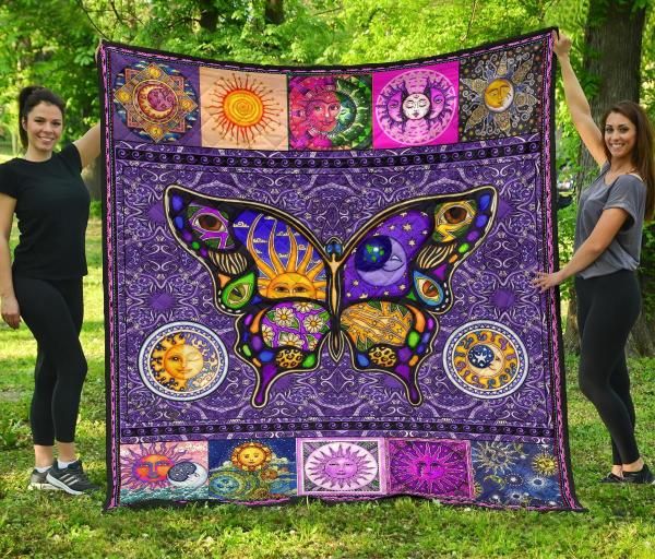 Sun And Moon Butterfly Hippie Quilt Blanket - Teeruto