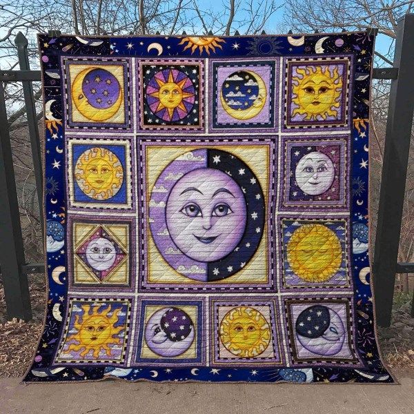 Sun Moon And Stars Hippie Quilt Blanket - Teeruto