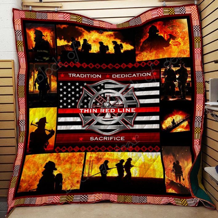 The Thin Red Line Firefighter Quilt Blanket - Teeruto