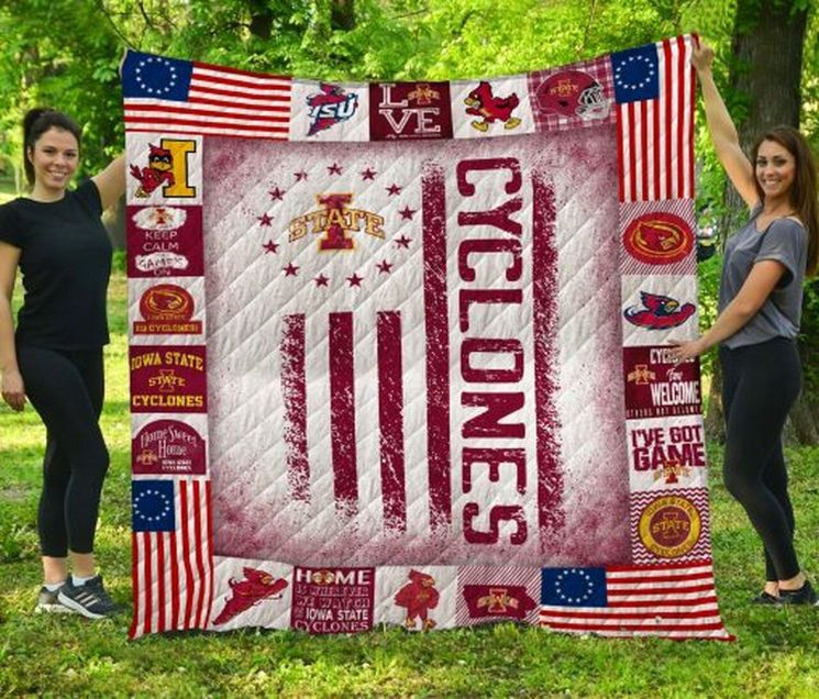 US Flag Ncaa Iowa State Cyclones Collected Quilt Blanket - Teeruto