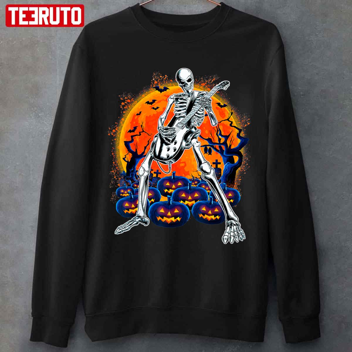 Happy Skeleton Guitar Spooky Halloween Rock Band Concert Unisex ...