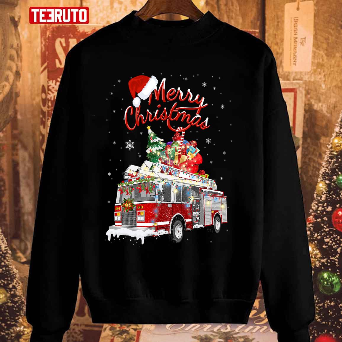 Awesome Firetruck Santa Sleigh Christmas Firefighter Unisex Sweatshirt ...