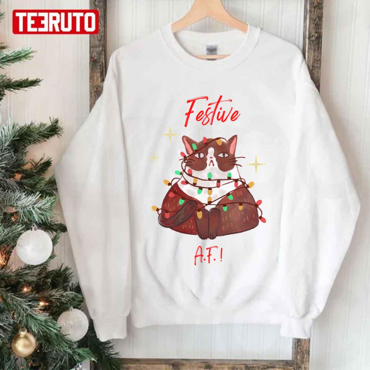 Festive Af Kitty Cat Merry Christmas Unisex Sweatshirt - Teeruto