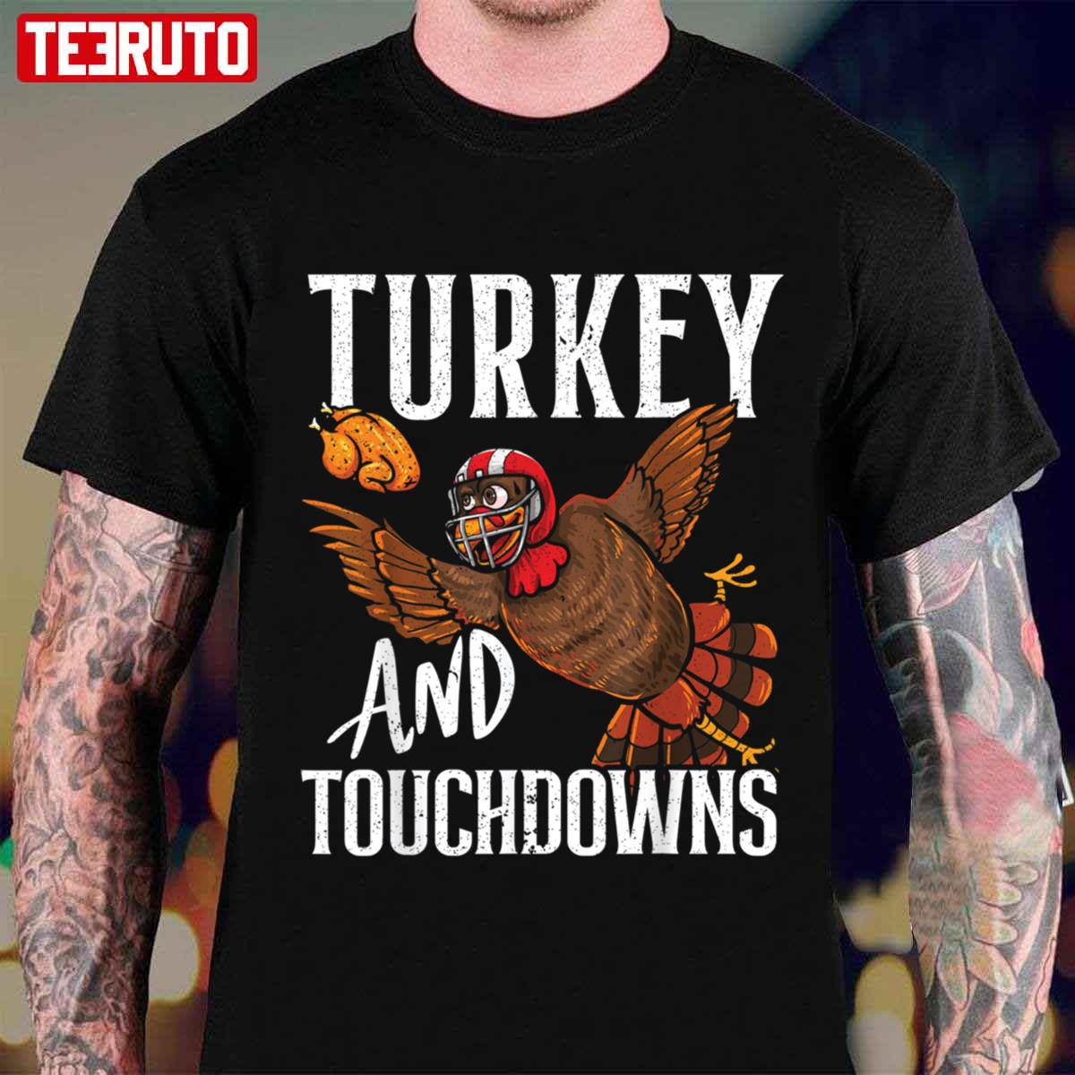 Football Helmet Thanksgiving Turkey And Touchdowns Unisex T-shirt - Teeruto