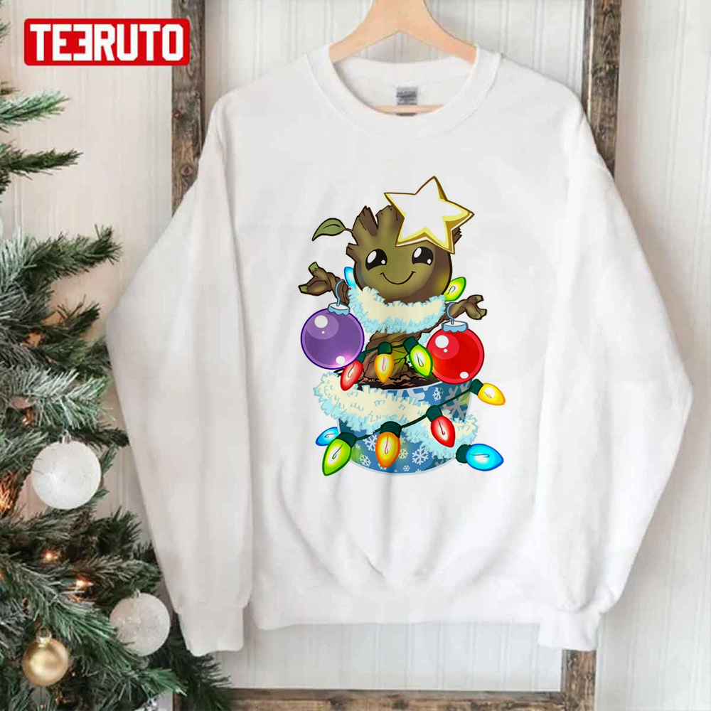 Groottree Baby Groot Wraped In Christmas Lights Unisex Sweatshirt - Teeruto