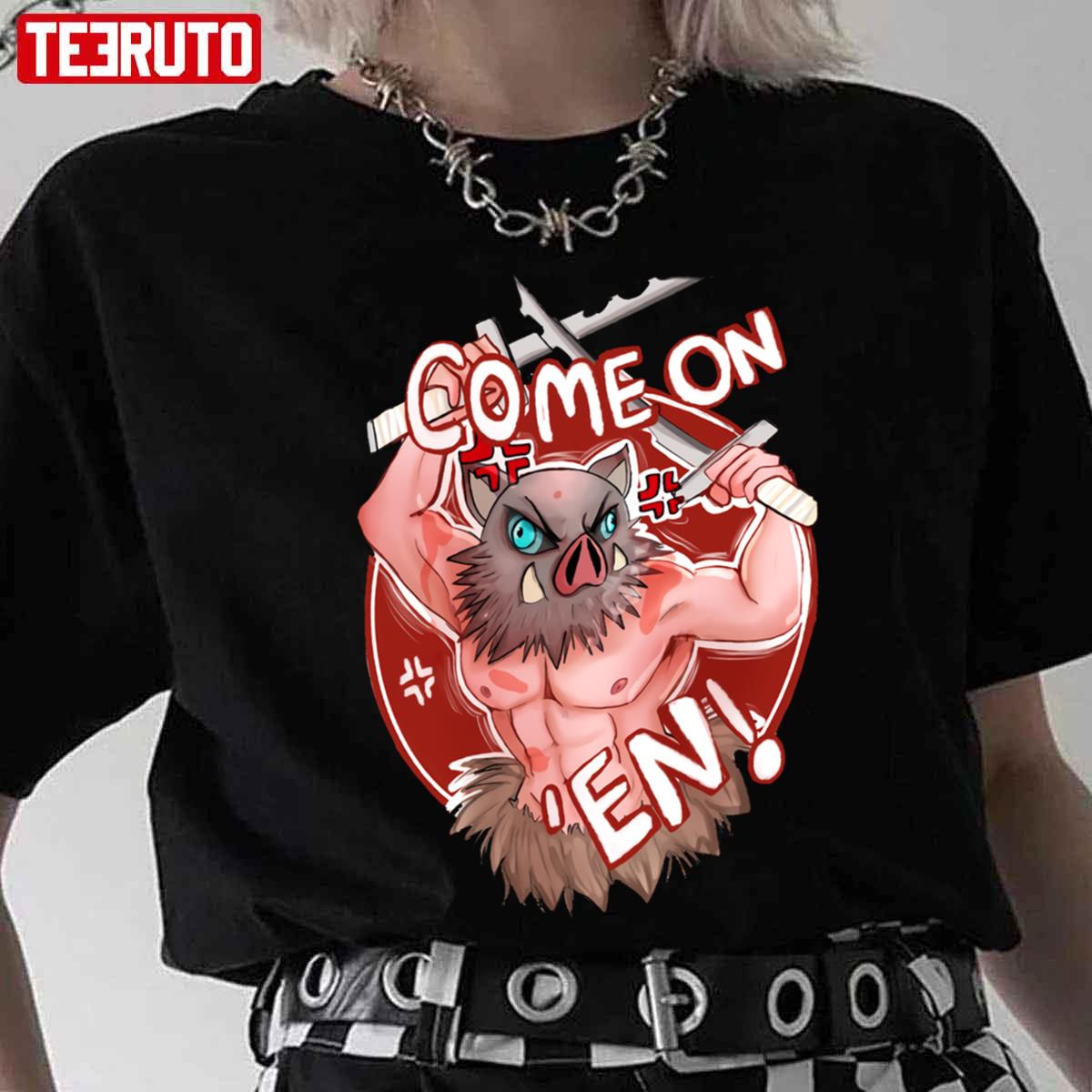Inosuke Come On 'en Red Design Demon Slayer Unisex T-Shirt - Teeruto