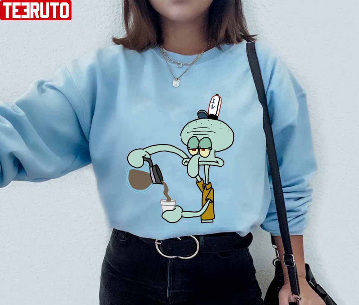More Coffee Squidward From Spongebob Sticker Unisex Sweatshirt - Teeruto