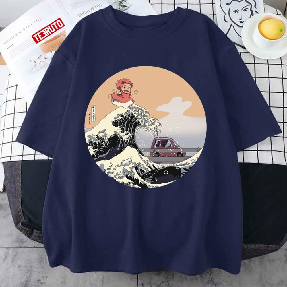 On The Great Wave Happy Ponyo Ghibli Unisex T-shirt - Teeruto