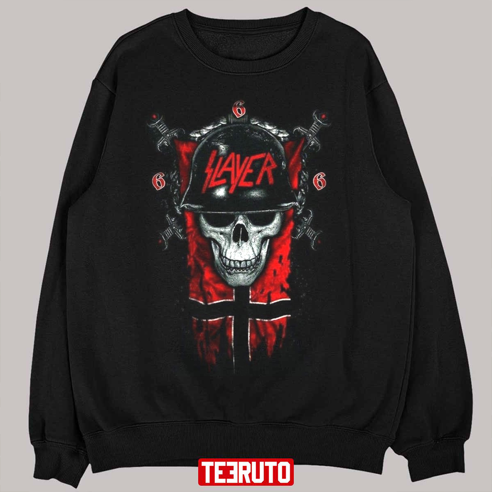 Red Flag Slayer Band Skull Helmet Unisex Sweatshirt - Teeruto