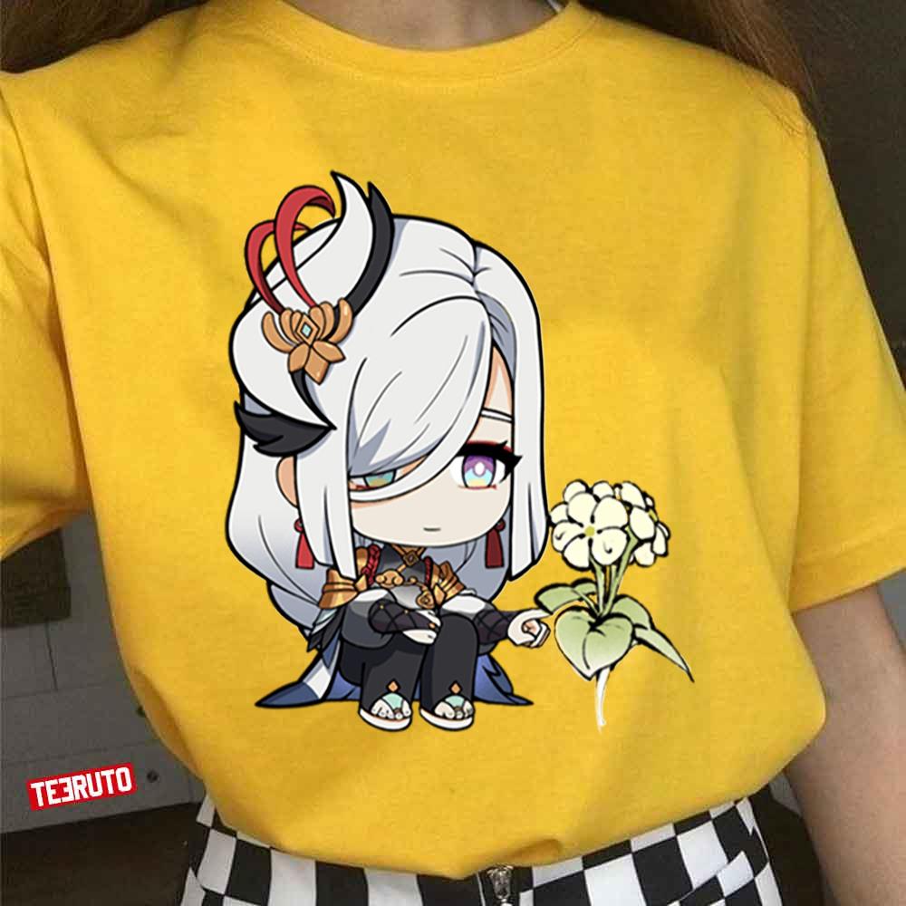 Touching Flower Chibi Shenhe Genshin Impact Unisex T-Shirt - Teeruto