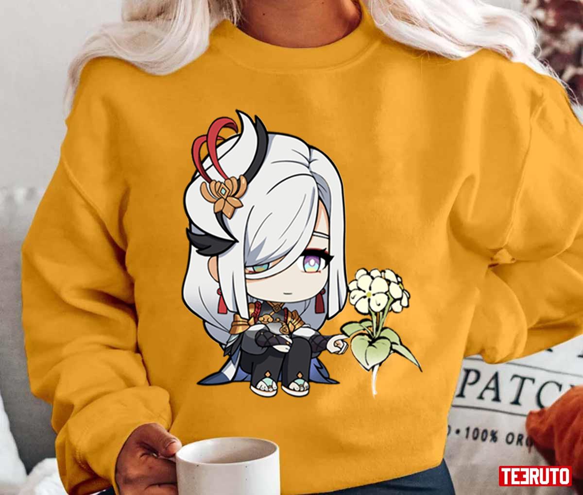 Touching Flower Chibi Shenhe Genshin Impact Unisex T-Shirt - Teeruto