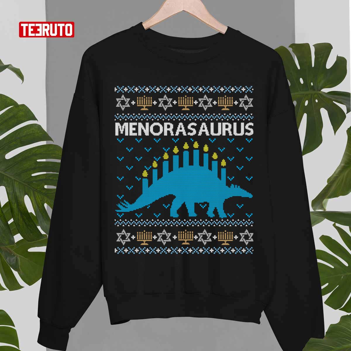 Ugly Hanukkah Sweater Menorasaurus Jewish Dinosaur Unisex Sweatshirt ...