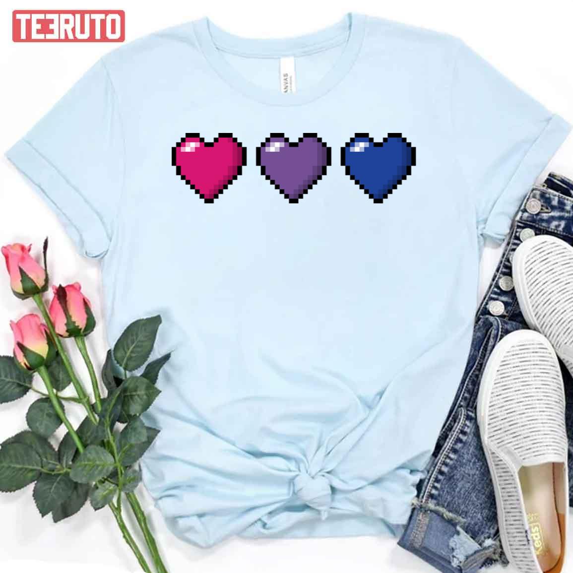 Row Of Three Bisexual Pride Flag Pixel Hearts Lgbtq Pride Month Unisex ...