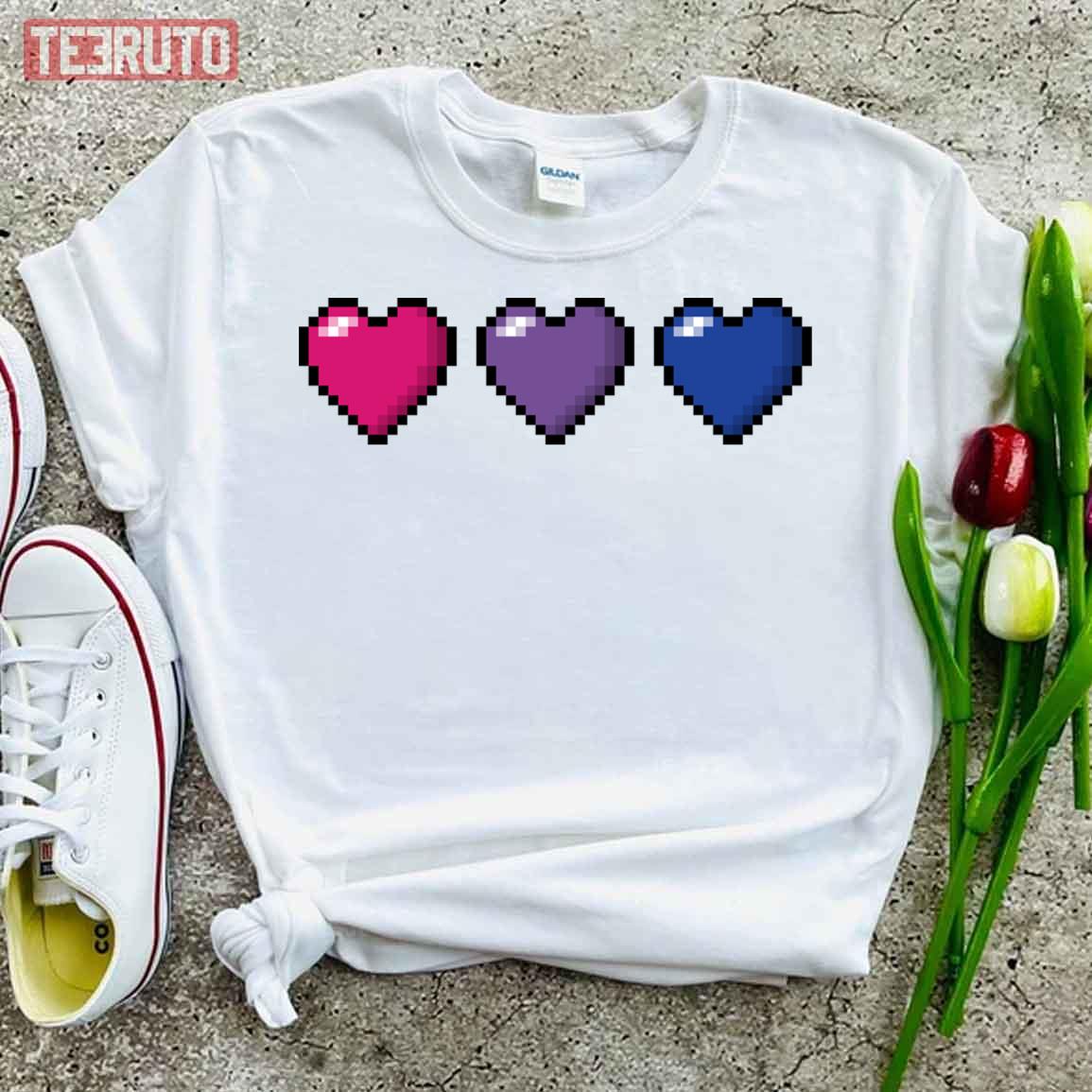 Row Of Three Bisexual Pride Flag Pixel Hearts Lgbtq Pride Month Unisex ...