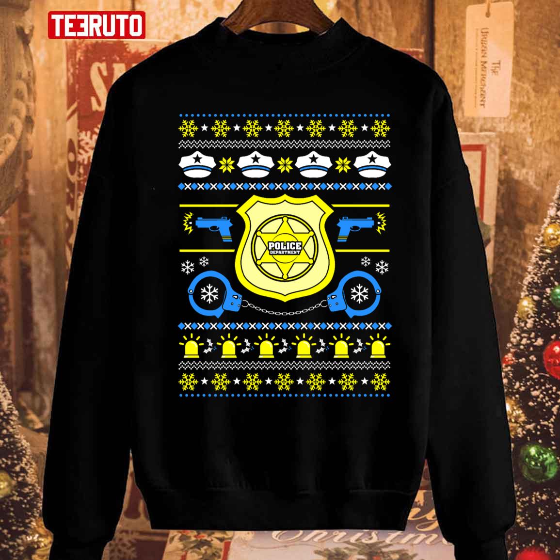 Christmas Police Badge With Guns Handcuffs Xmas Unisex Sweatshirt - Teeruto