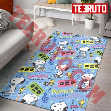 Peanuts With Music Snoopy Blue Pattern Rug - Teeruto