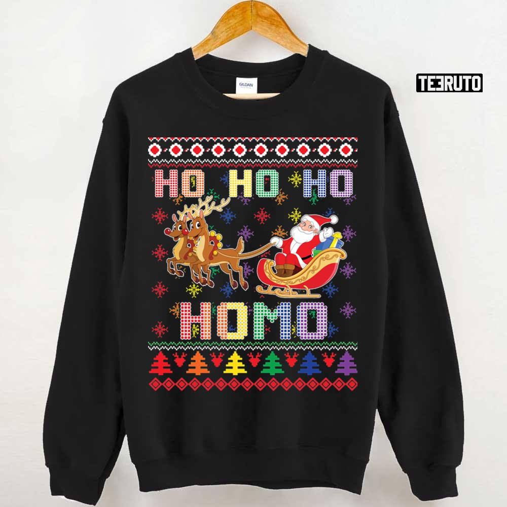 Santa And Reindeer Lgbt Ho Ho Ho Homo Unisex T-Shirt - Teeruto